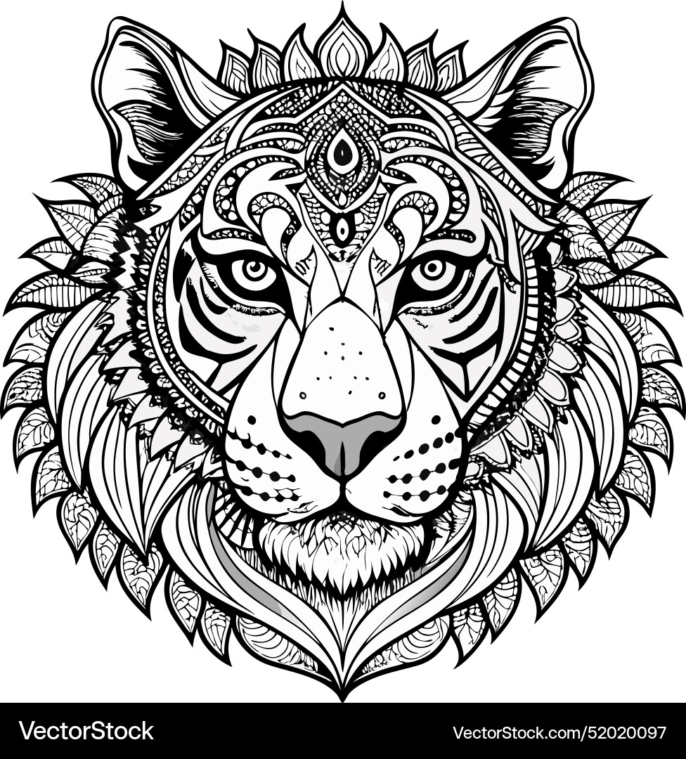 Tiger head mandala entangle coloring page Vector Image