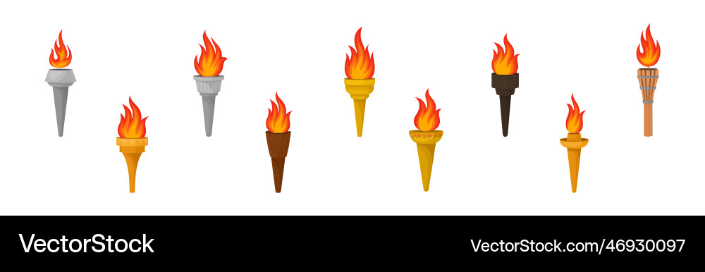 Torch with brightly burning fire on top as ignited