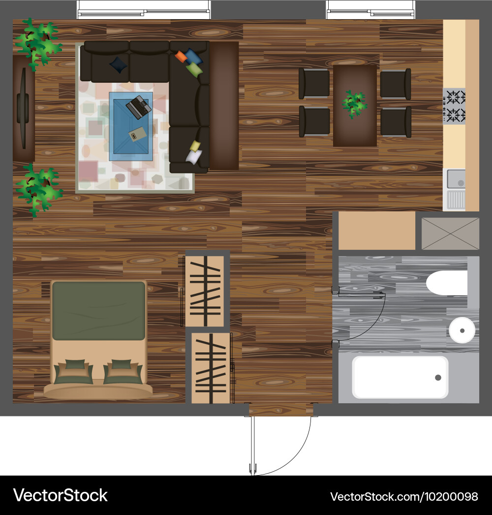 Architectural color floor plan studio apartment Vector Image