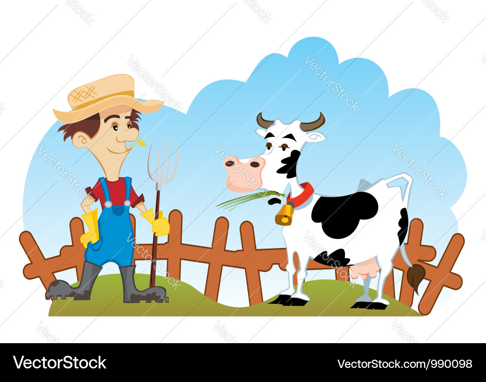 Farmer and cow Royalty Free Vector Image - VectorStock