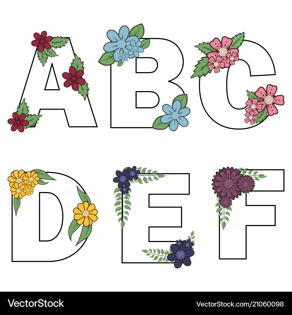 Floral alphabet isolated letters Royalty Free Vector Image