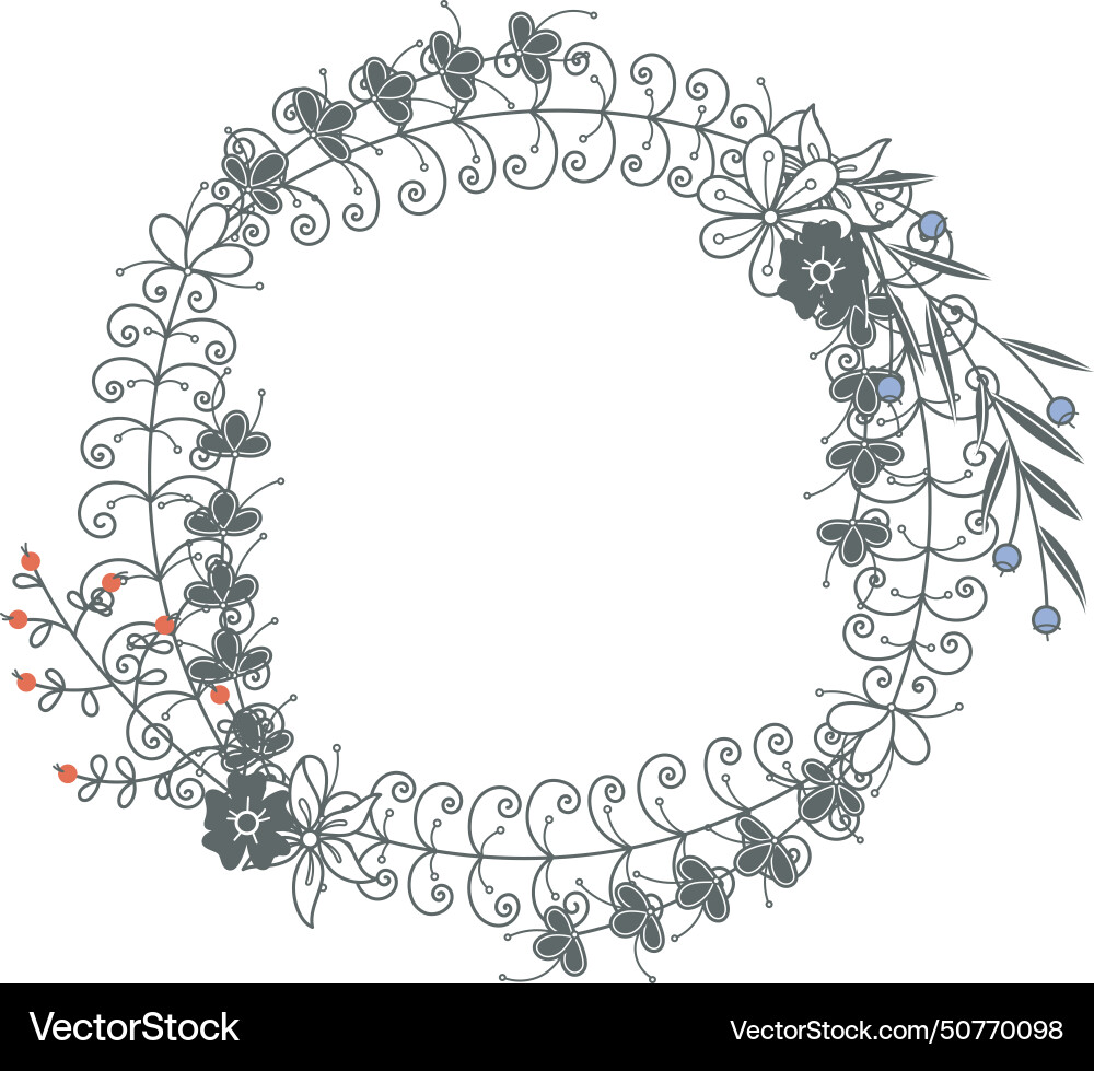 Floral wreath round botanical frame ornament Vector Image
