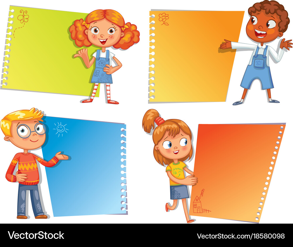 Pupils pointing at a poster Royalty Free Vector Image
