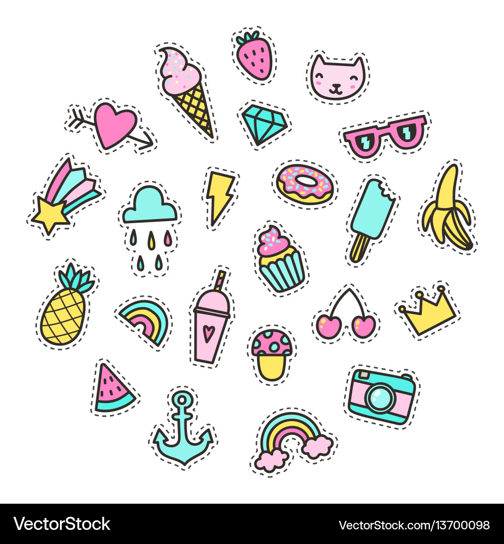 Set of bright cute pins Royalty Free Vector Image