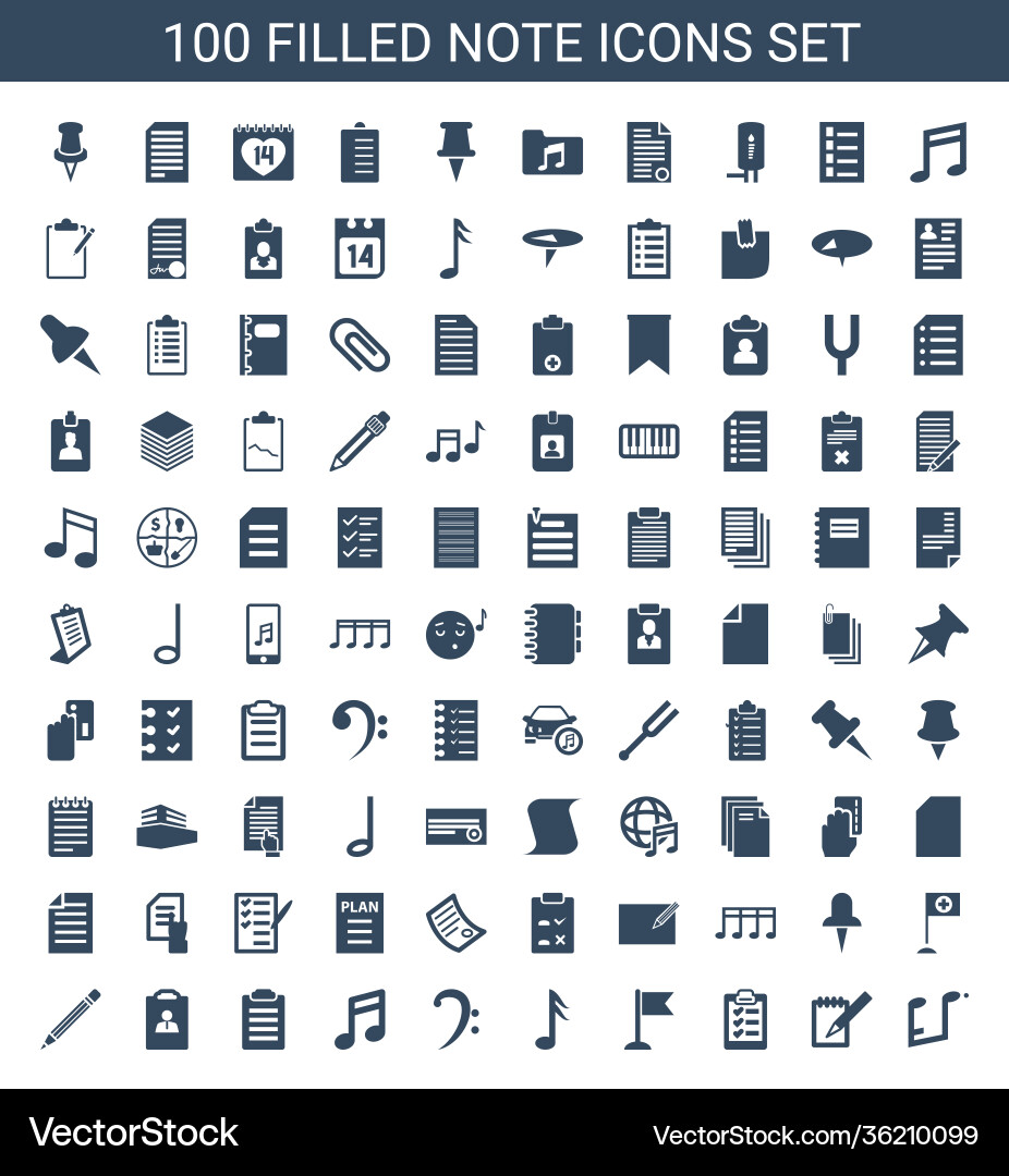 100 Notizsymbole Lizenzfreies Vektorbild - VectorStock