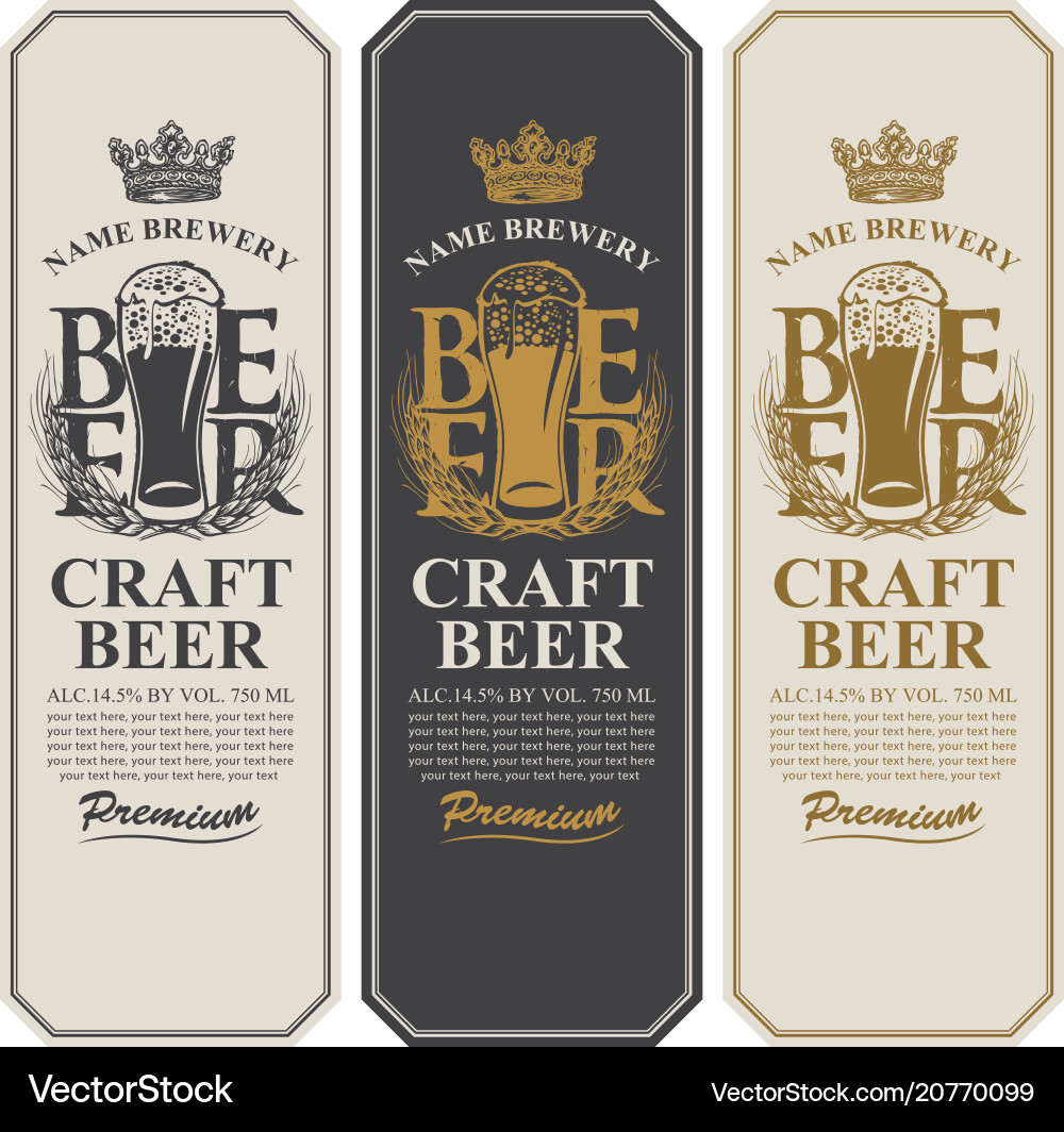 Beer labels with full glass and wheat ears Vector Image