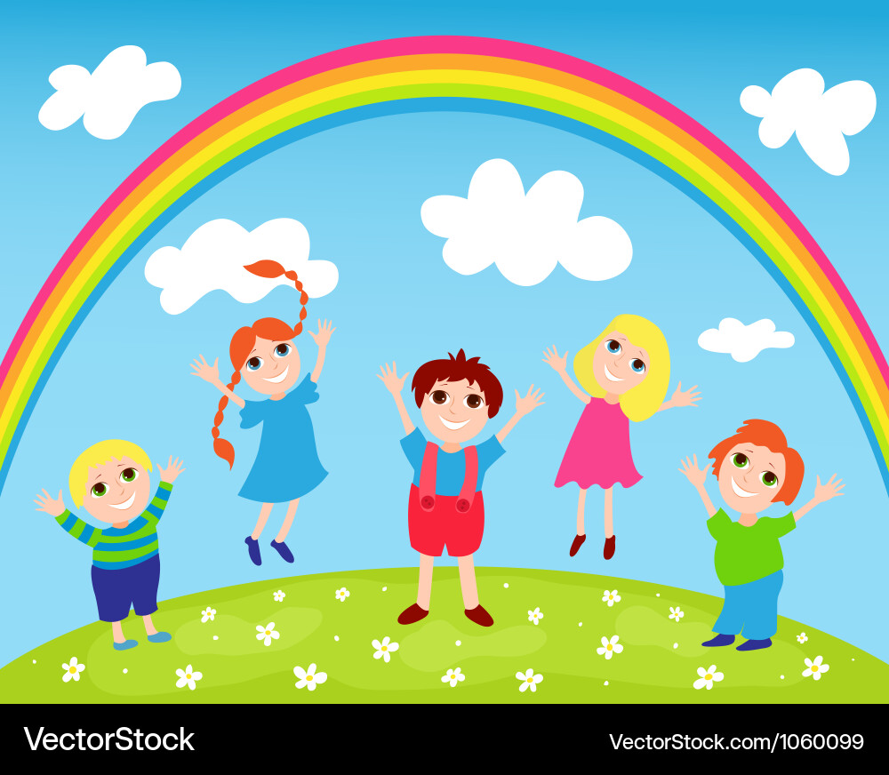 Children and rainbow Royalty Free Vector Image