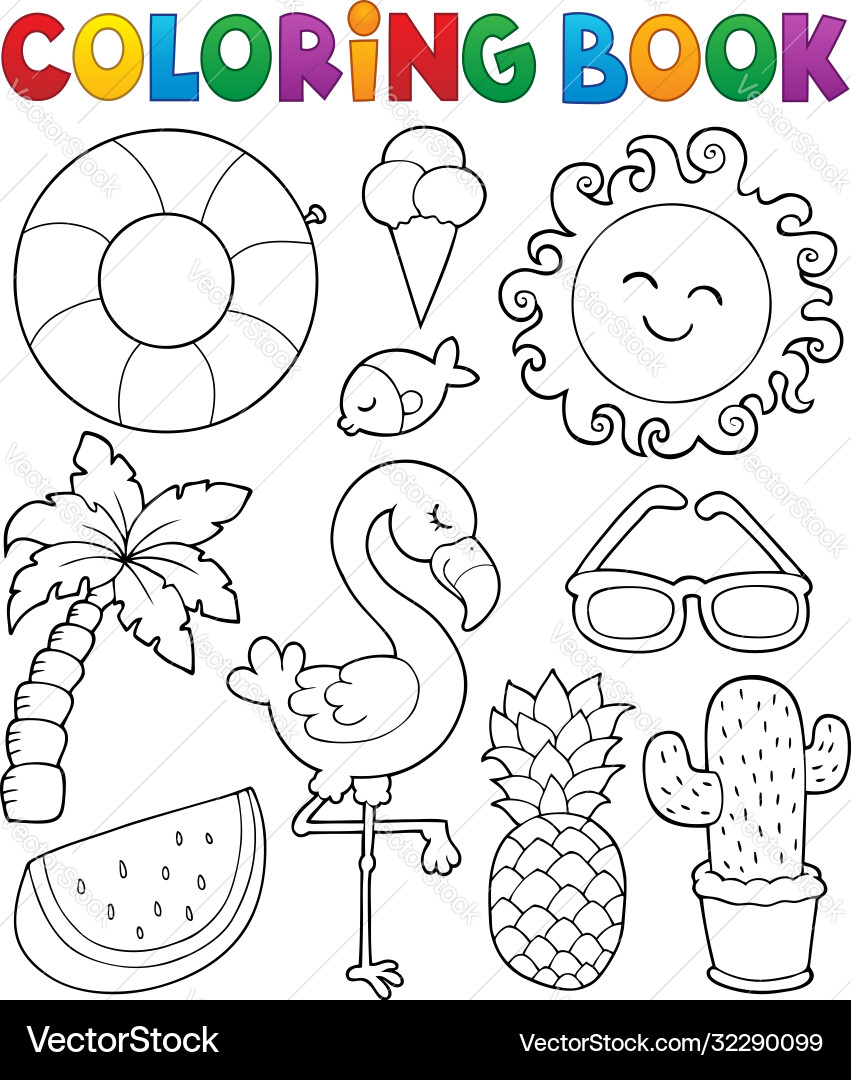 Coloring book summer theme collection 1 Royalty Free Vector