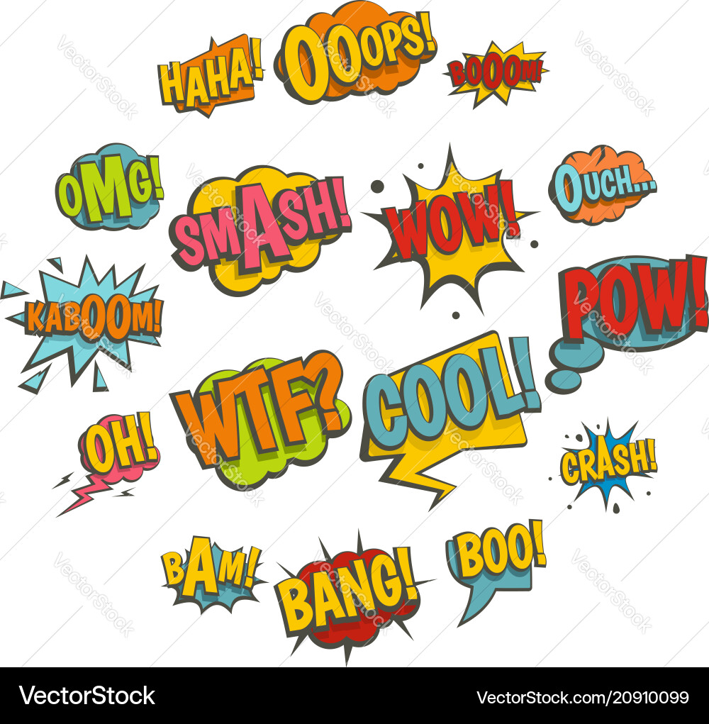 Comic colored sound icons set in flat style Vector Image