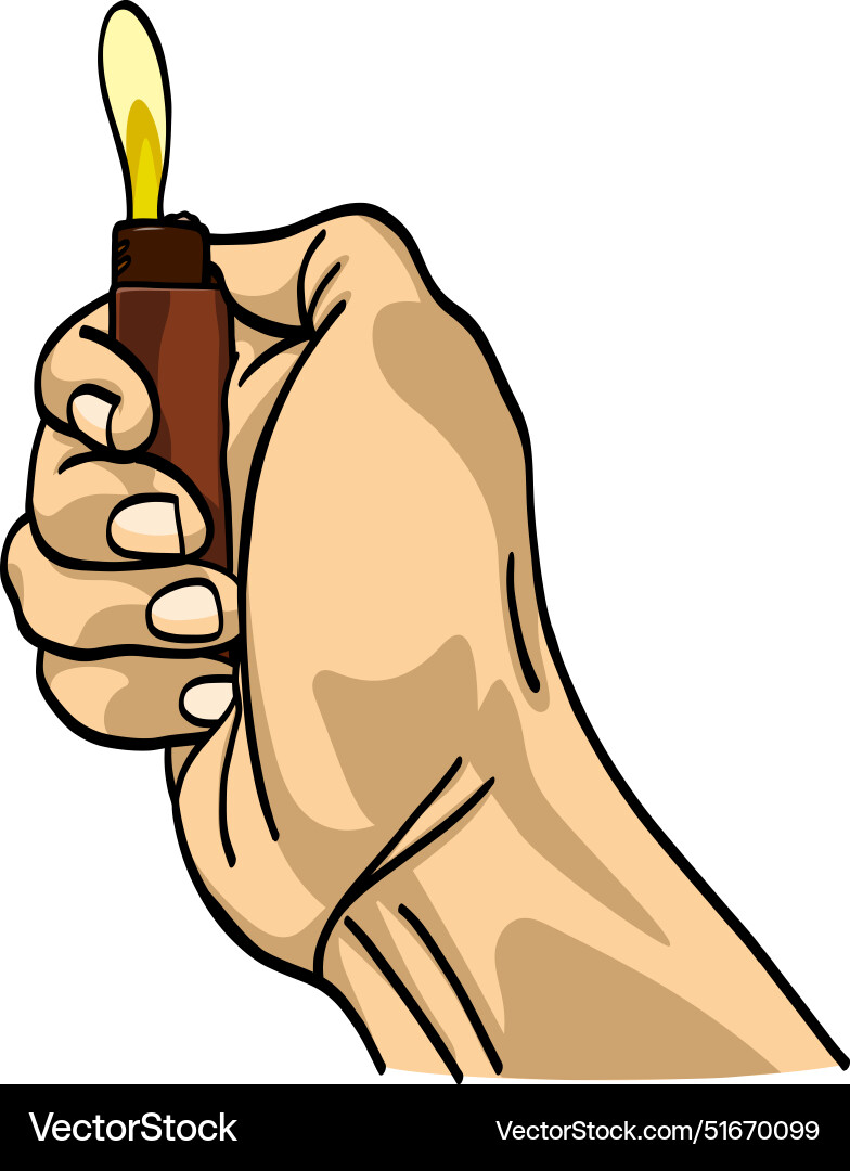 Hand hold lighter burning fire drawing Royalty Free Vector