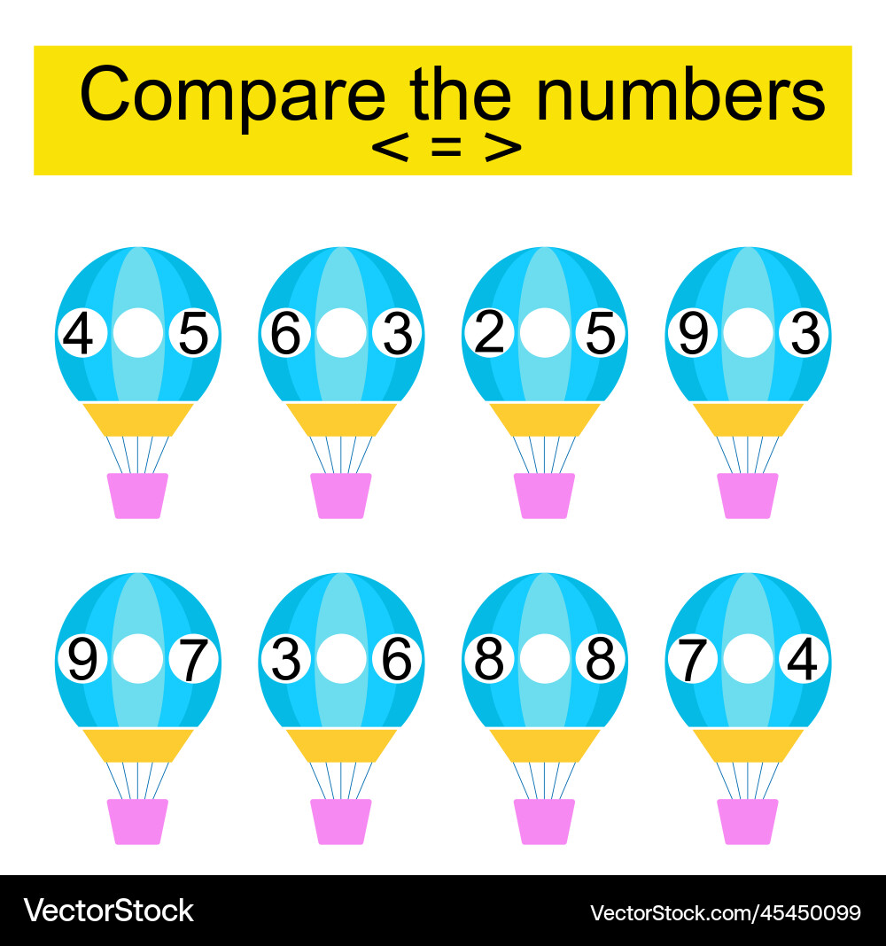 Math activity for kids compare the numbers Vector Image