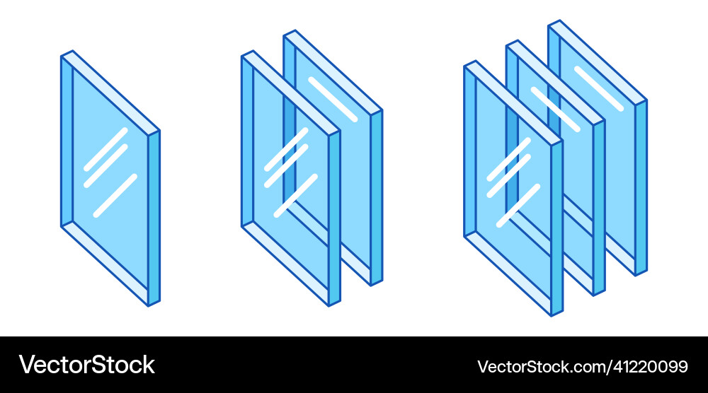 Set of glass layers types double glazed windows Vector Image