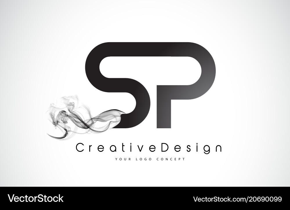 Sp letter logo design with black smoke Royalty Free Vector