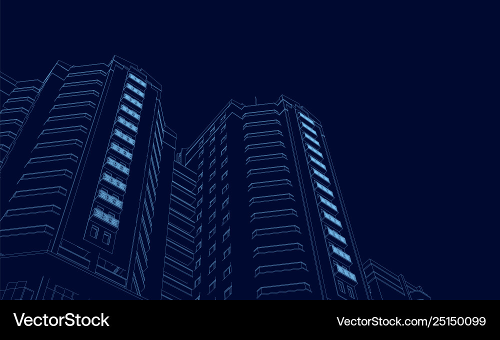 Wireframe building blue lines Royalty Free Vector Image