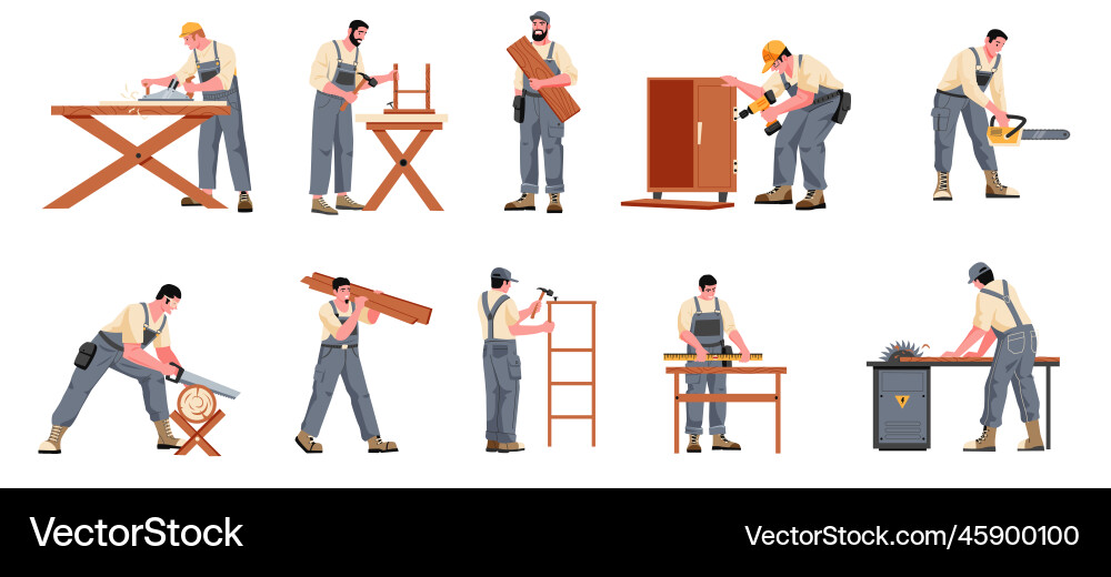 Carpenter character cartoon craftsman woodworking Vector Image
