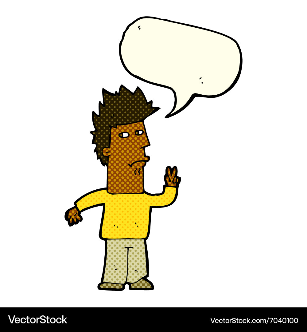 Cartoon man giving peace sign with speech bubble Vector Image