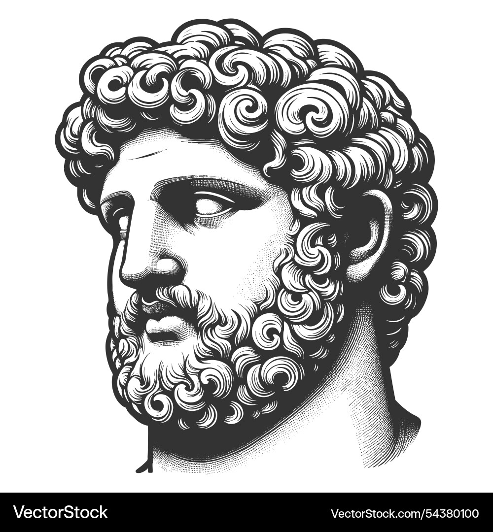 Male bust in profile engraving Royalty Free Vector Image