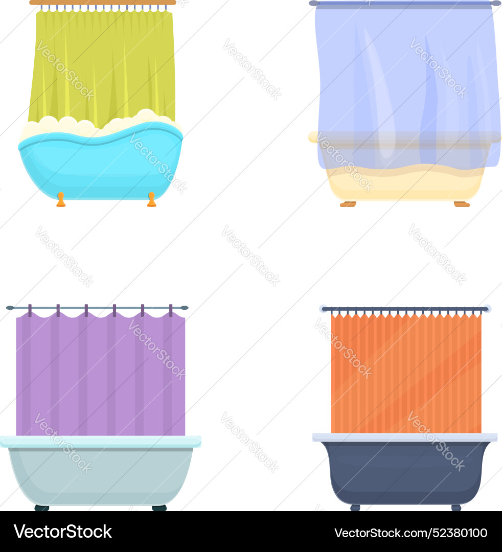 Shower Curtain Icons Set Cartoon Various Vector Image