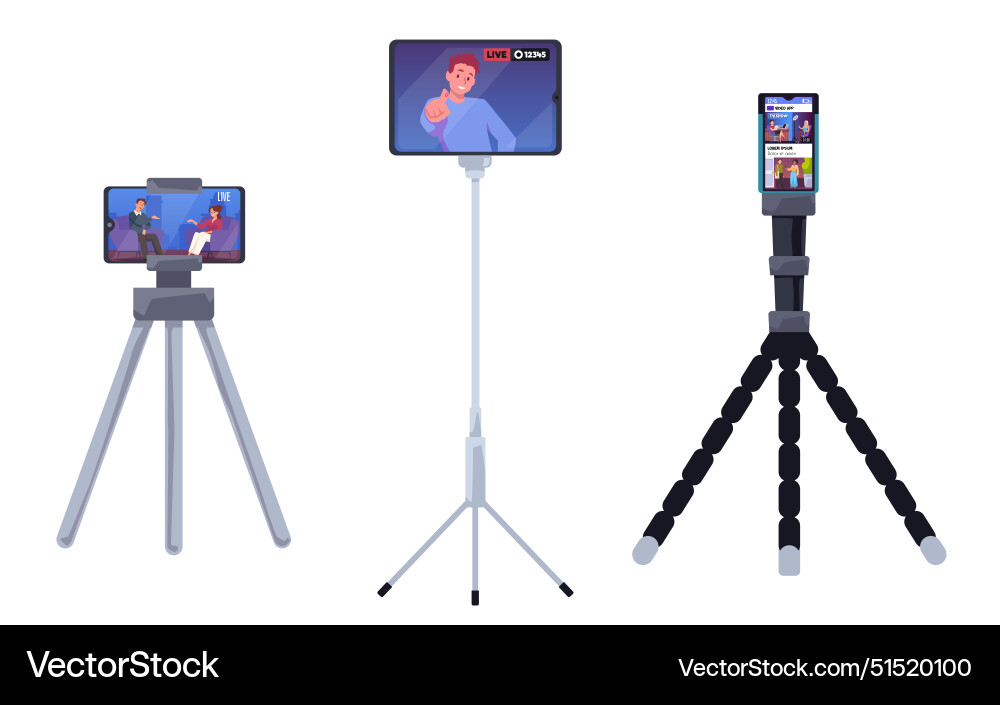 Tripod and smartphone live streaming set Vector Image