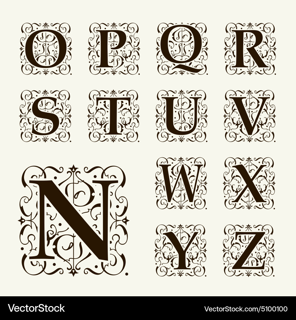 Vintage set capital letters monograms and font Vector Image