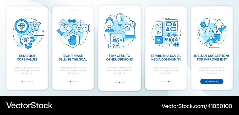 Ways to establish transparency blue onboarding Vector Image