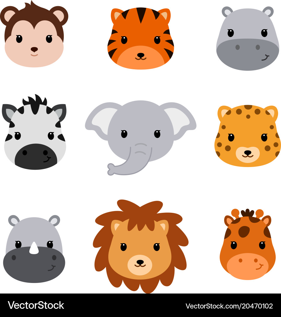 Cute Safari Animal Heads Set – Royalty-Free Vector | VectorStock