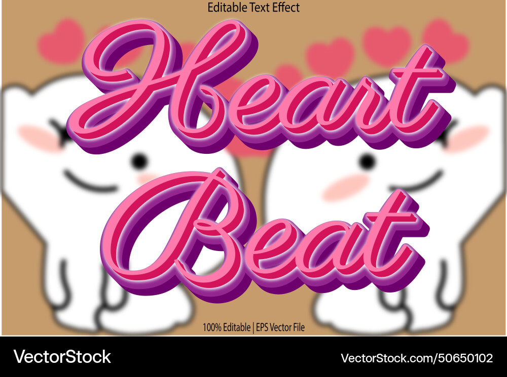 Heartbeat editable text effect emboss cute style Vector Image
