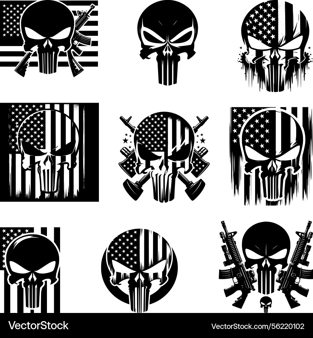 Punisher Skull Patriotic SVG Bundle Royalty Free Vector