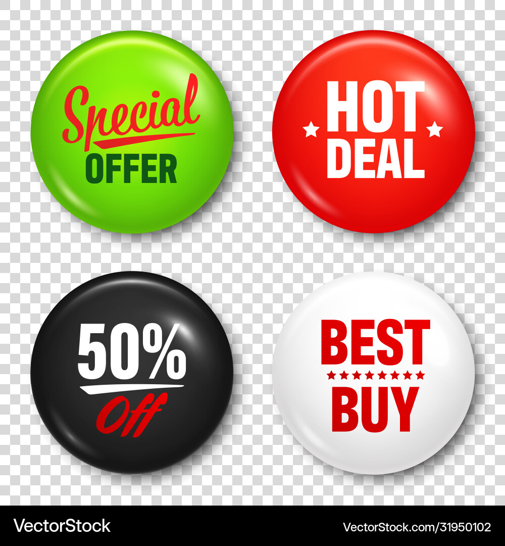 Realistic badges with text product promotion Vector Image