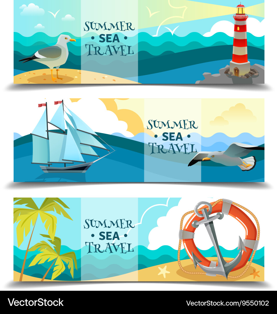 Sea nautical horizontal banners Royalty Free Vector Image
