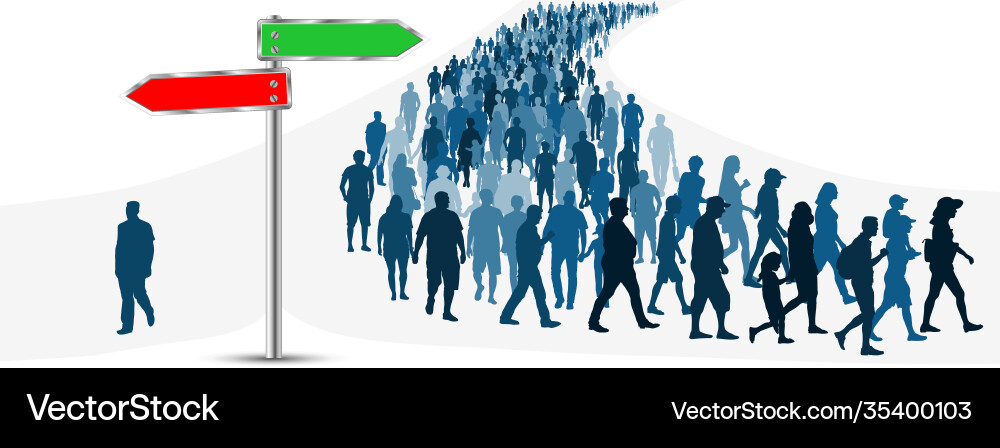 Crossroads a crowd people choice way Royalty Free Vector
