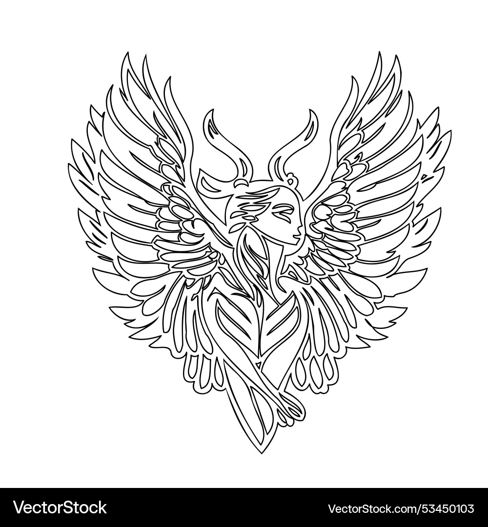 Cupid wings outline sketch Royalty Free Vector Image