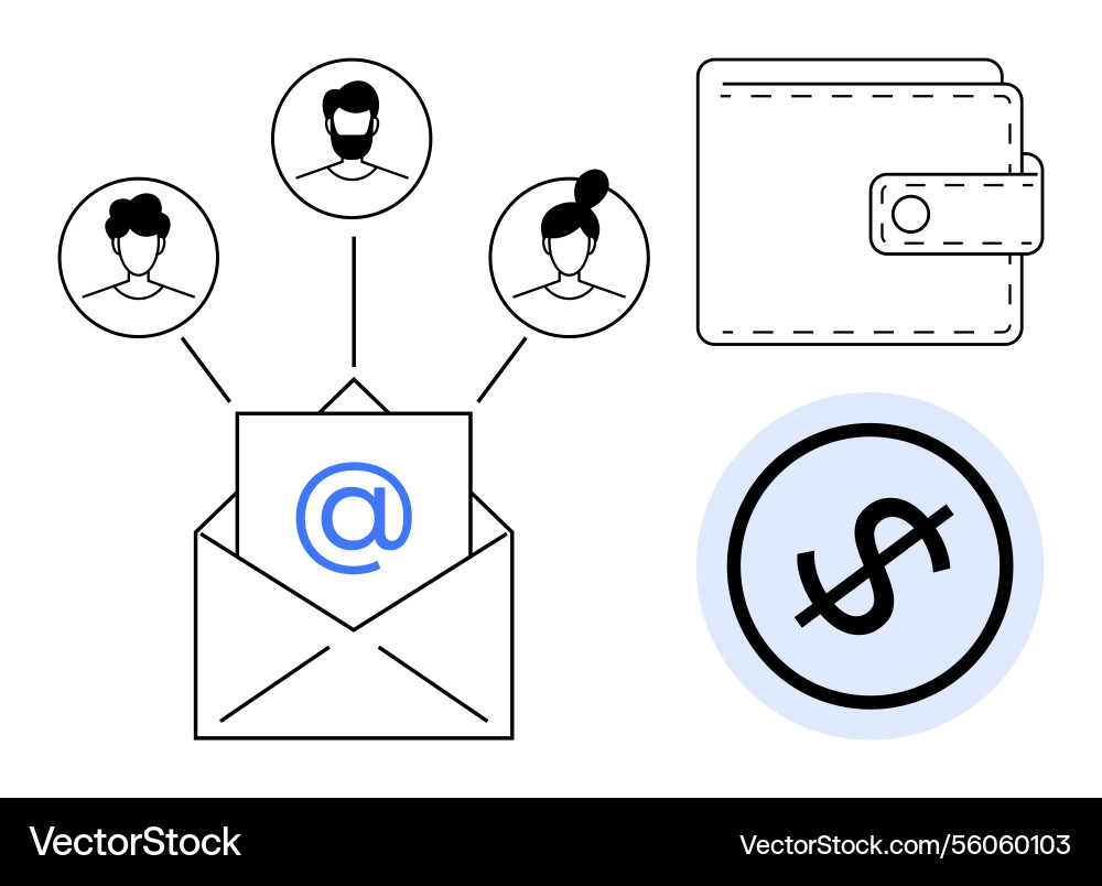 Email communication linking people to wallet Vector Image