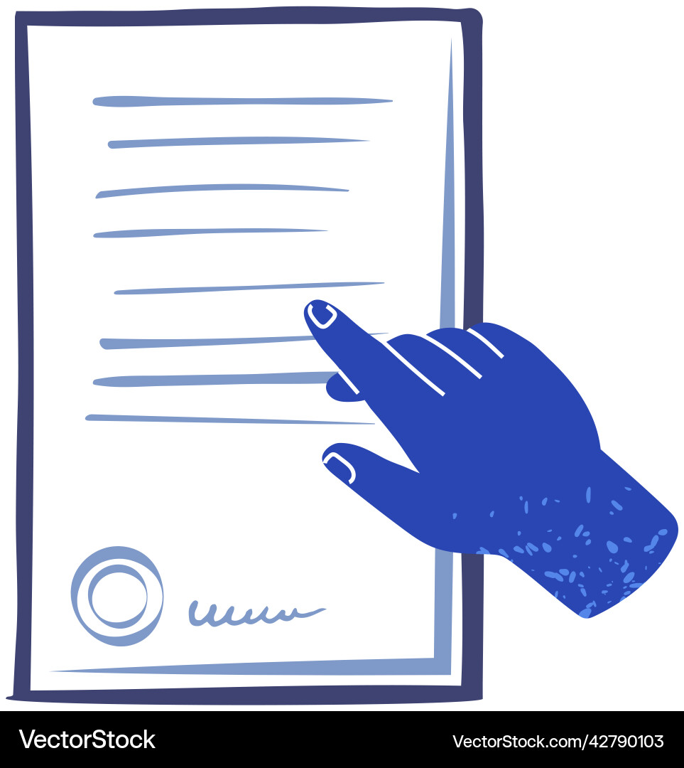 Human hand points to paper with data person Vector Image