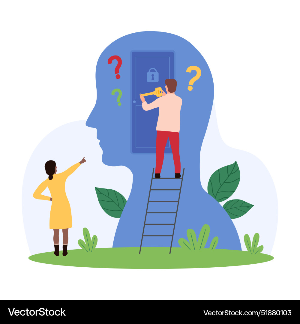 Open mind imagination mental health tiny people Vector Image