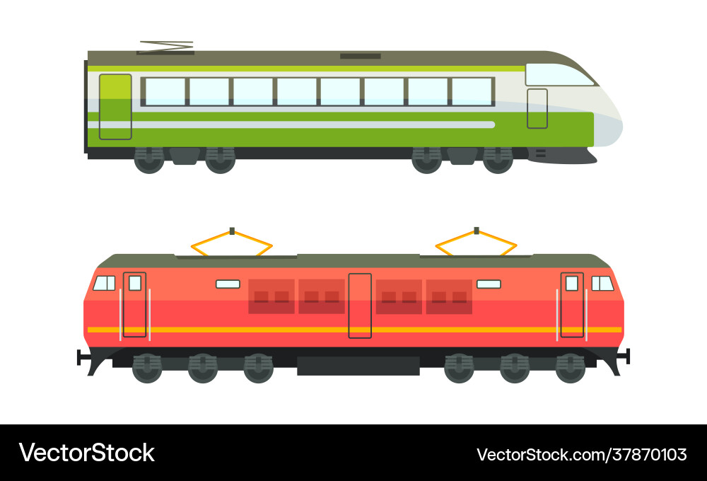 Railway vehicles set side view locomotive Vector Image