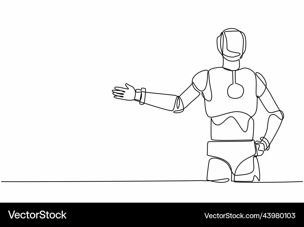 Single continuous line drawing robot standing Vector Image