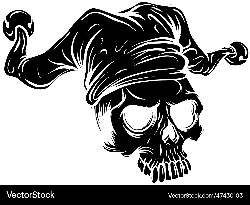 Skull in jester hat monochrome Royalty Free Vector Image