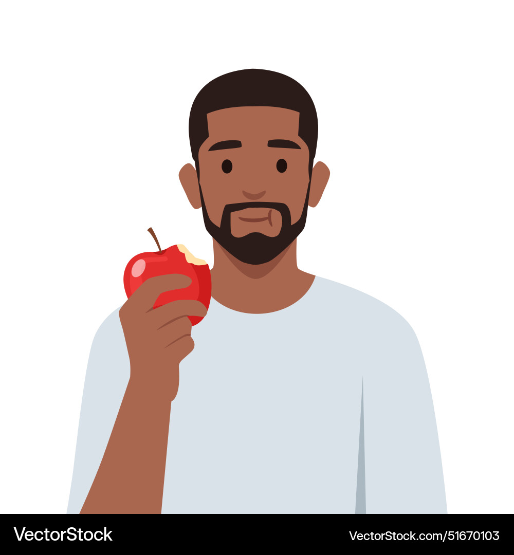 Young man eating apple Royalty Free Vector Image