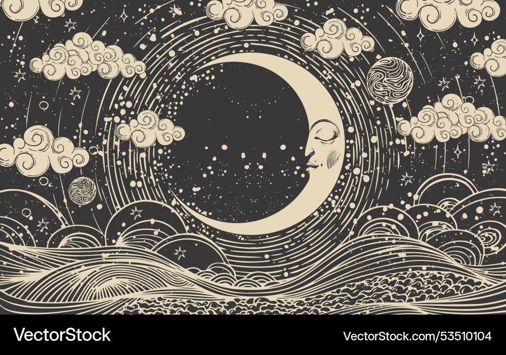 Celestial astrological moon chart with face Vector Image