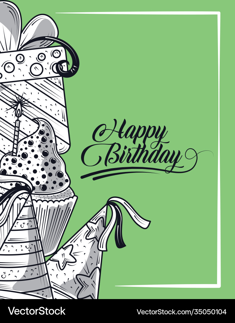 Happy birthday party hat cake gift and celebration