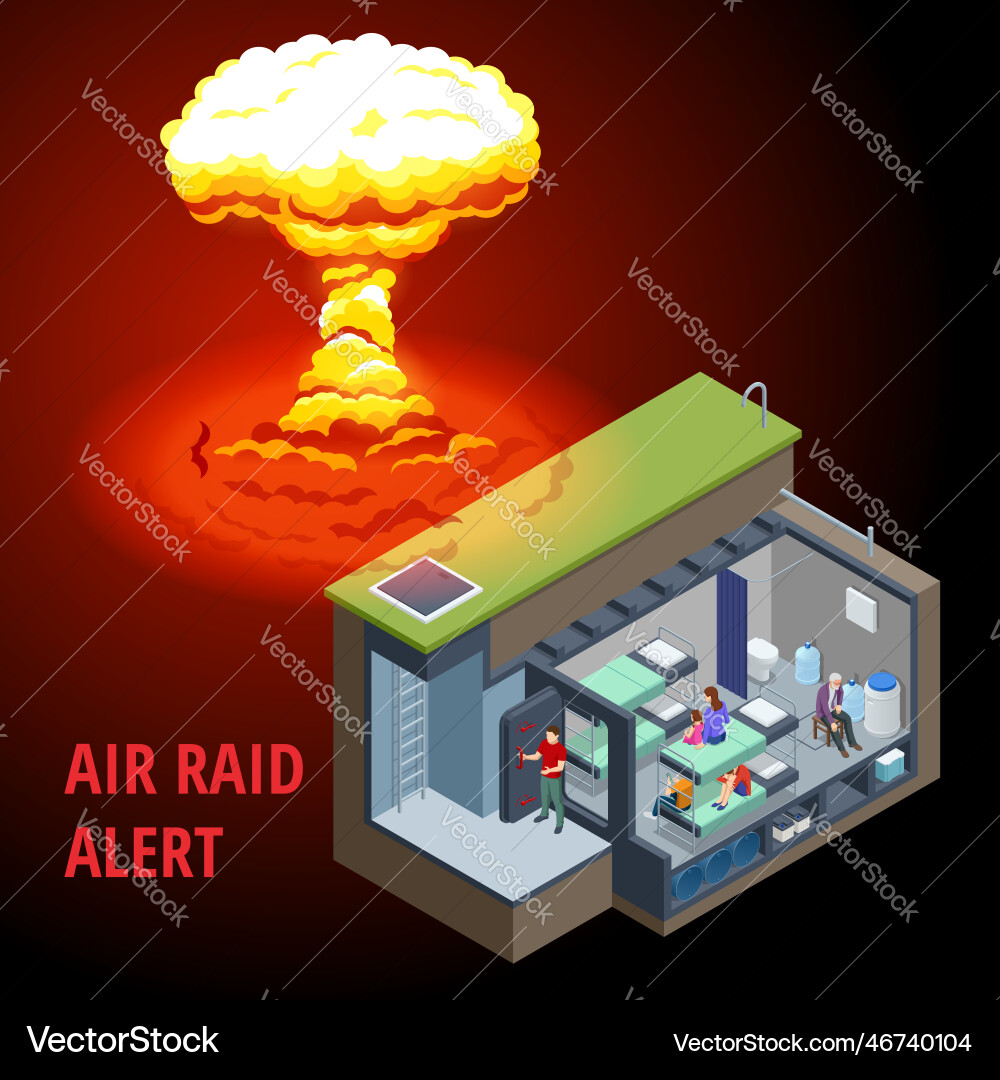 Isometric atomic bomb explosion and underground Vector Image