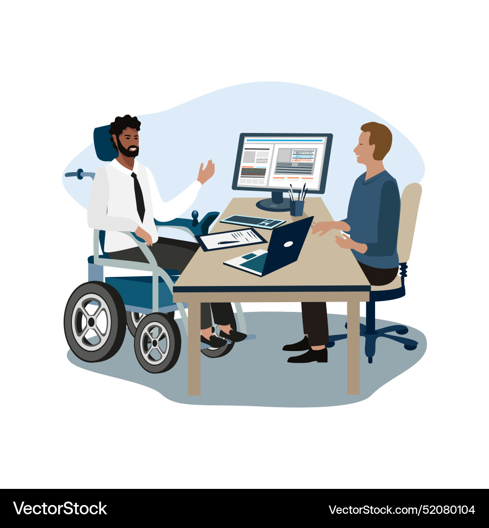 Man on electric wheelchair working Royalty Free Vector Image