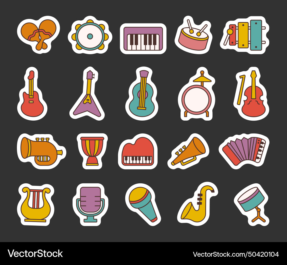 Musical instruments sticker bookmark music stuff Vector Image