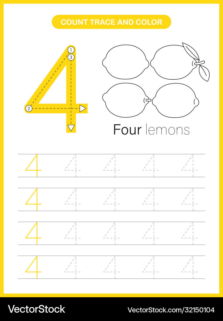 Number trace and colour worksheet 4 Royalty Free Vector
