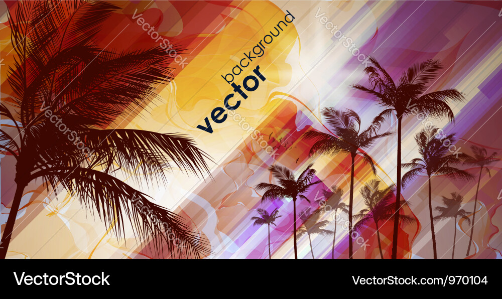 Sunset and palm tree Royalty Free Vector Image