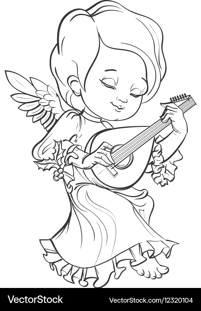 Toddler angel making music playing lute Royalty Free Vector