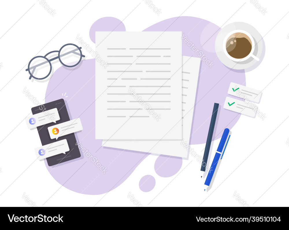 Writing text on paper flat lay table Royalty Free Vector
