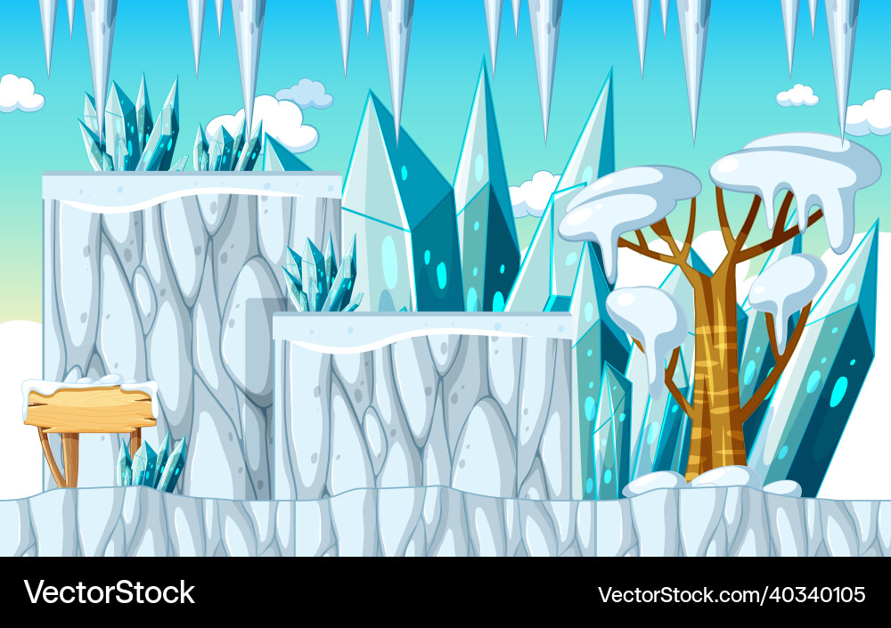 A game template ice cave scene Royalty Free Vector Image