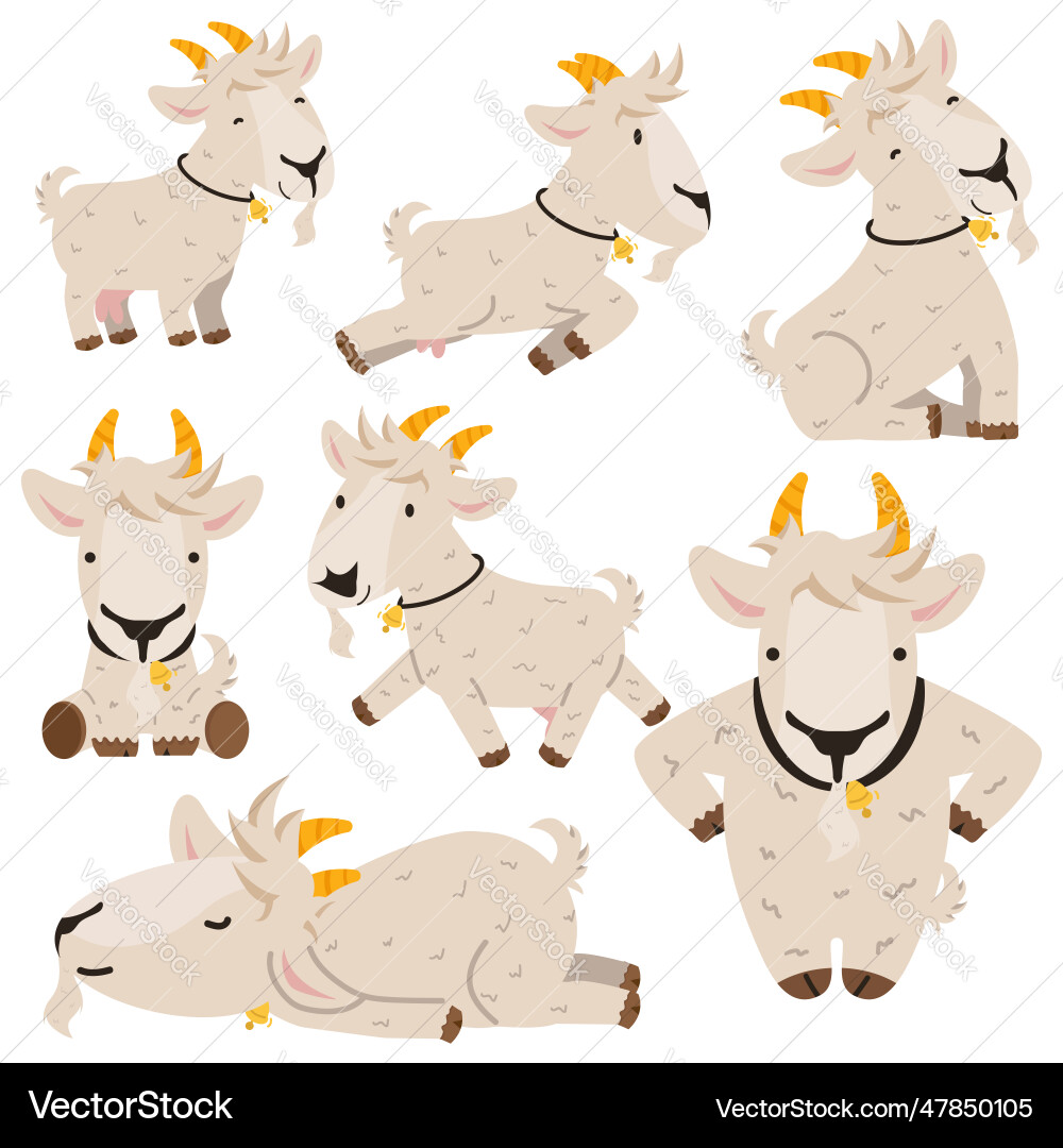 Adorable Goat Cartoon Set Royalty Free Vector Image